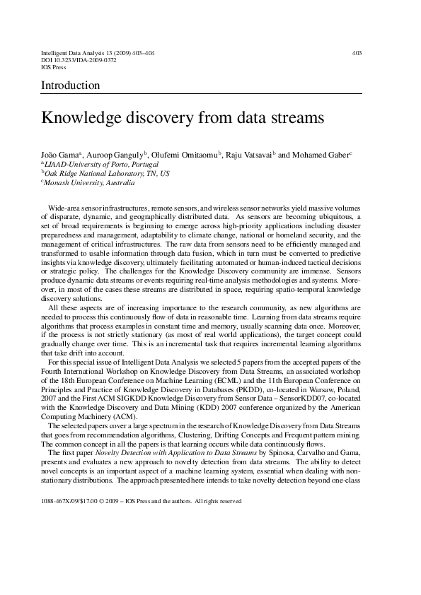 (PDF) Knowledge discovery from data streams