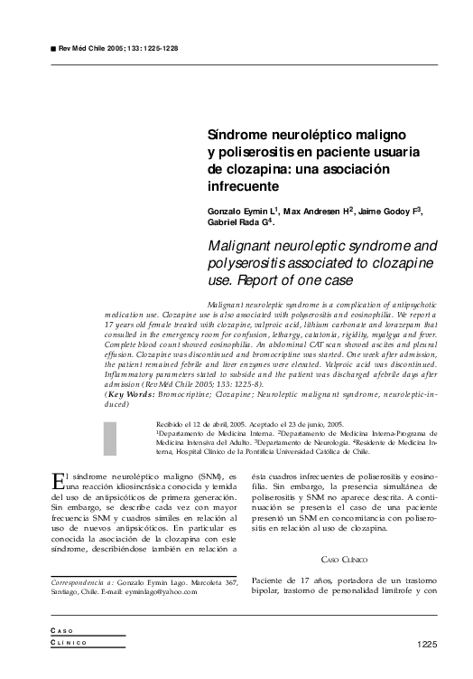 (PDF) Síndrome neuroléptico maligno y poliserositis en paciente usuaria ...