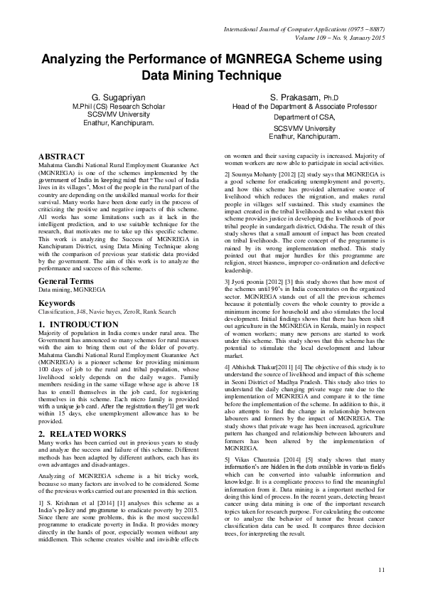 (PDF) Analyzing the Performance of MGNREGA Scheme using Data Mining Technique