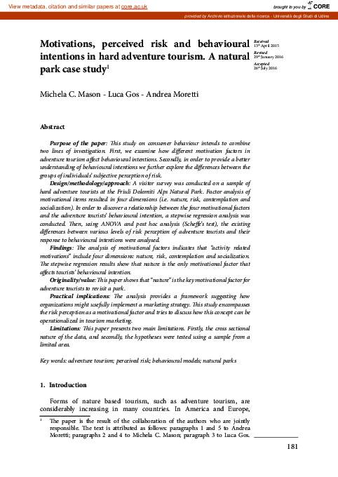 (PDF) Motivations, perceived risk and behavioural intentions in hard ...