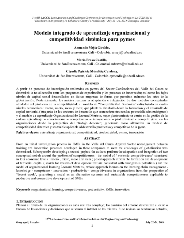 (PDF) Modelo integrado de aprendizaje organizacional y competitividad ...