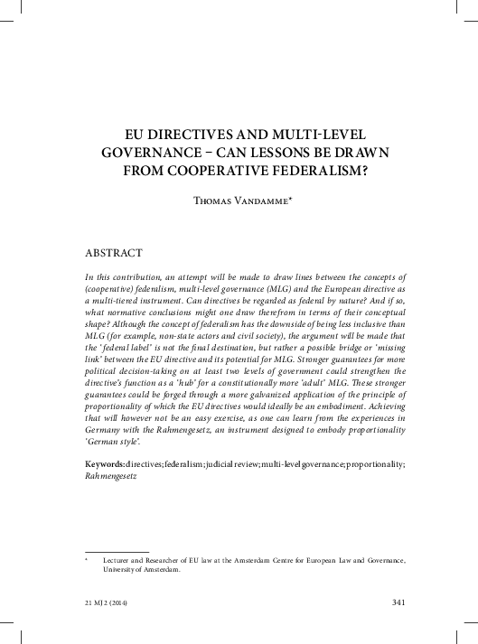 (PDF) EU Directives and Multi-Level Governance – Can Lessons Be Drawn ...