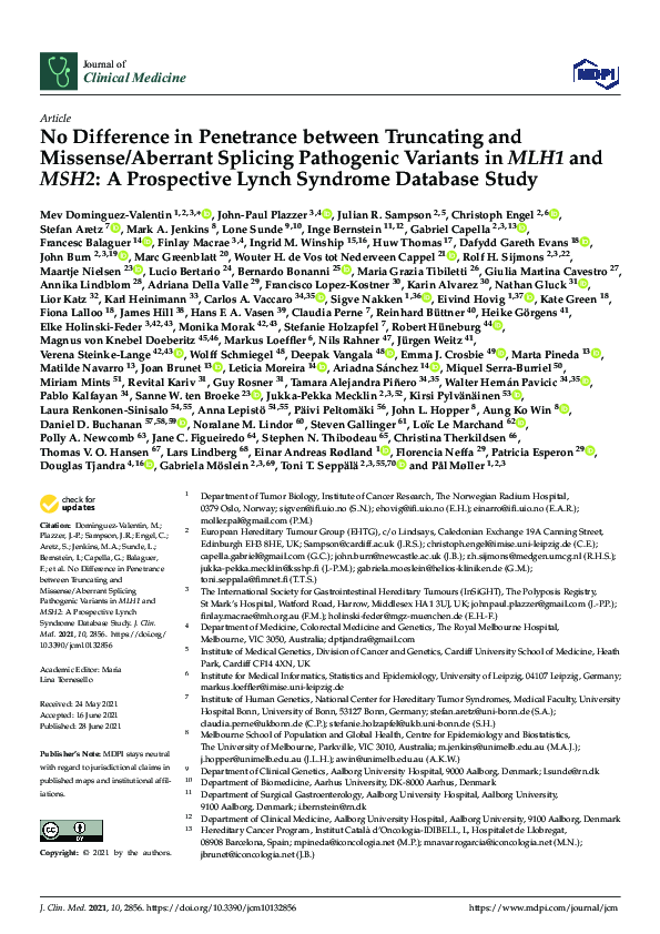 (PDF) No Difference in Penetrance between Truncating and Missense/Aberrant Splicing Pathogenic ...