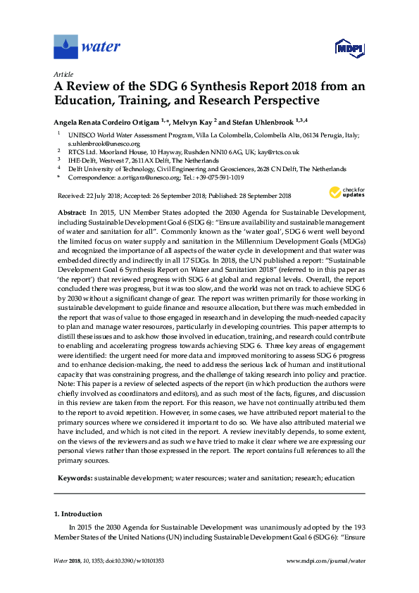 (PDF) A Review of the SDG 6 Synthesis Report 2018 from an Education ...
