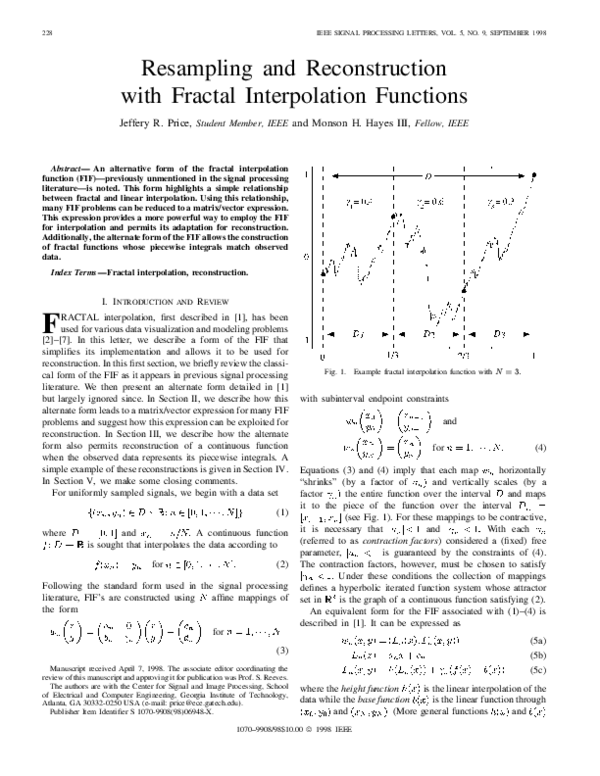 (PDF) Resampling and reconstruction with fractal interpolation functions