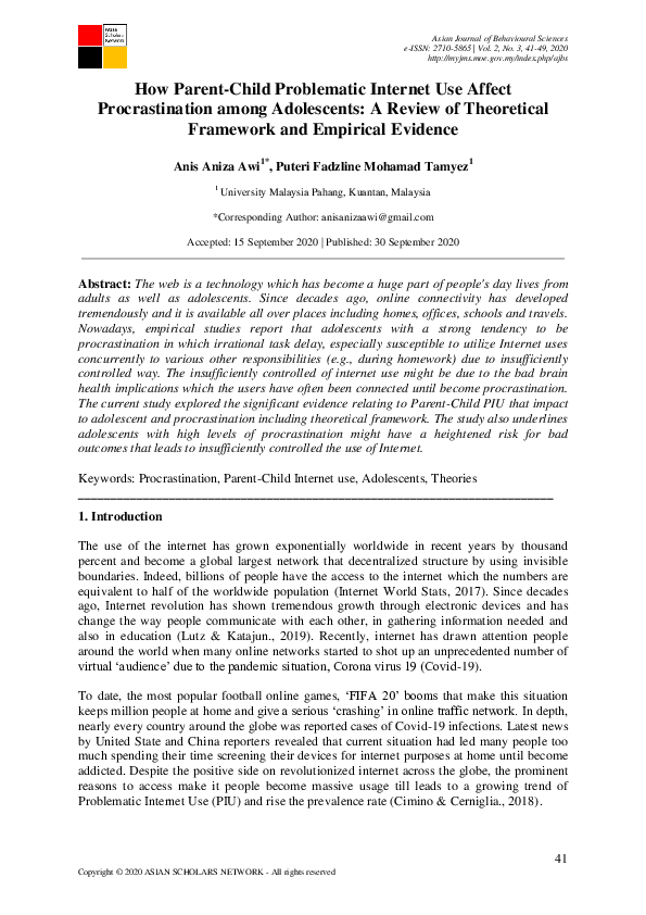 (PDF) How parent-child problematic internet use affect procrastination ...