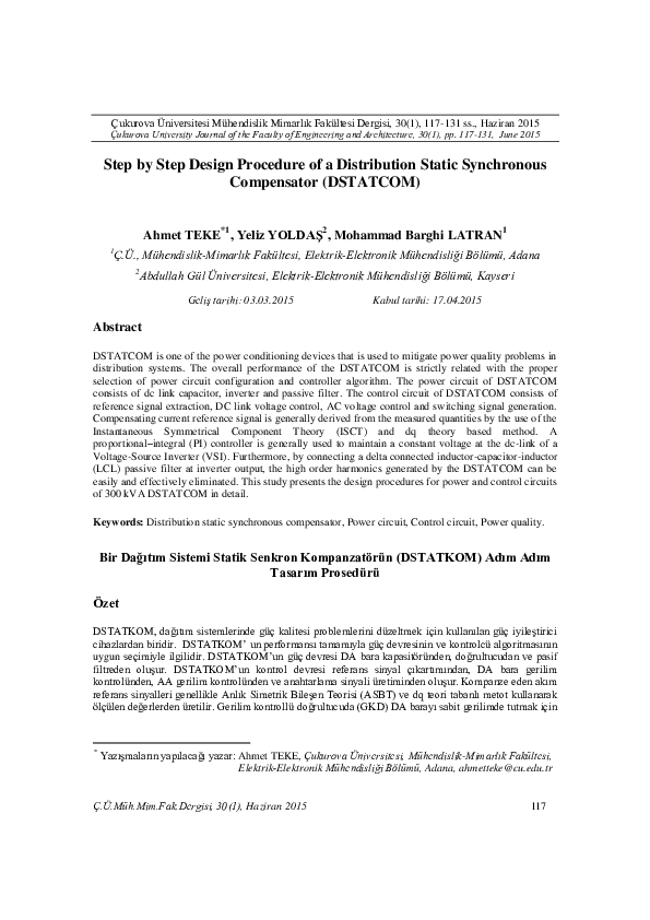 Pdf Step By Step Design Procedure Of A Distribution Static Compensator Dstatcom
