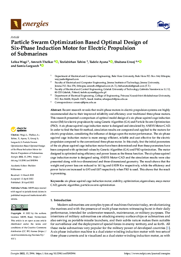 (PDF) Particle Swarm Optimization Based Optimal Design of Six-Phase Induction Motor for Electric ...