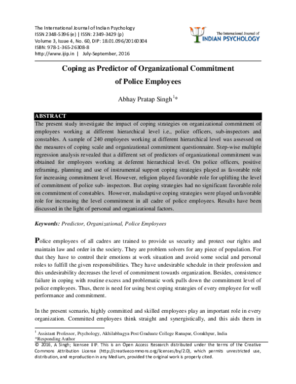 (PDF) Coping as Predictor of Organizational Commitment of Police Employees