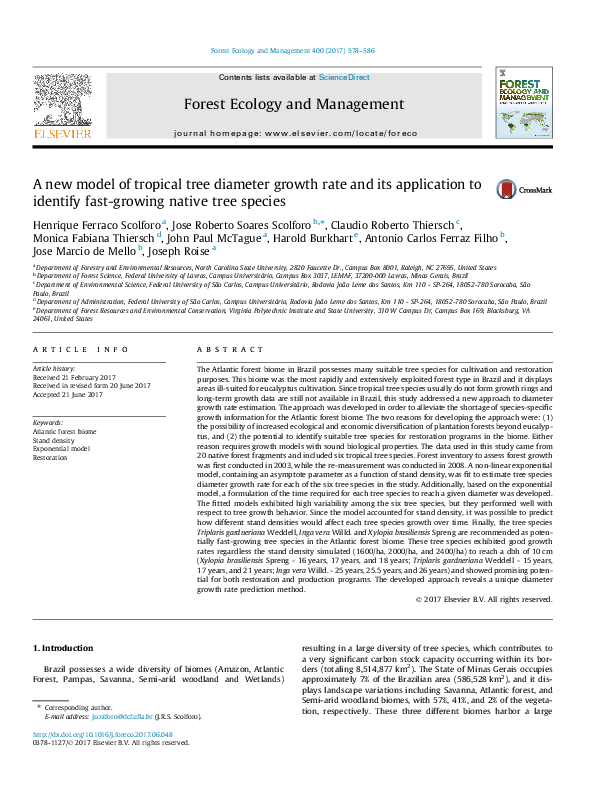 (PDF) A new model of tropical tree diameter growth rate and its ...