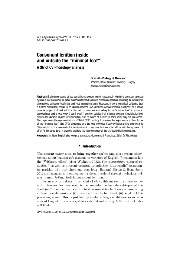 (PDF) Consonant lenition inside and outside the “minimal foot”