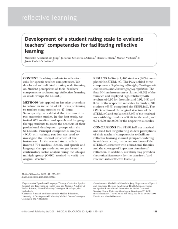 (PDF) Development of a student rating scale to evaluate teachers ...