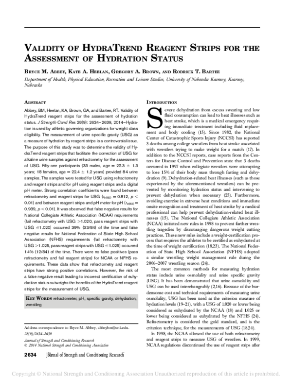(PDF) Validity of HydraTrend™ Reagent Strips for the Assessment of ...