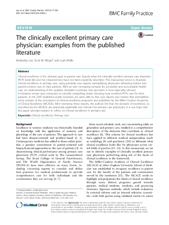 (PDF) The clinically excellent primary care physician: examples from ...