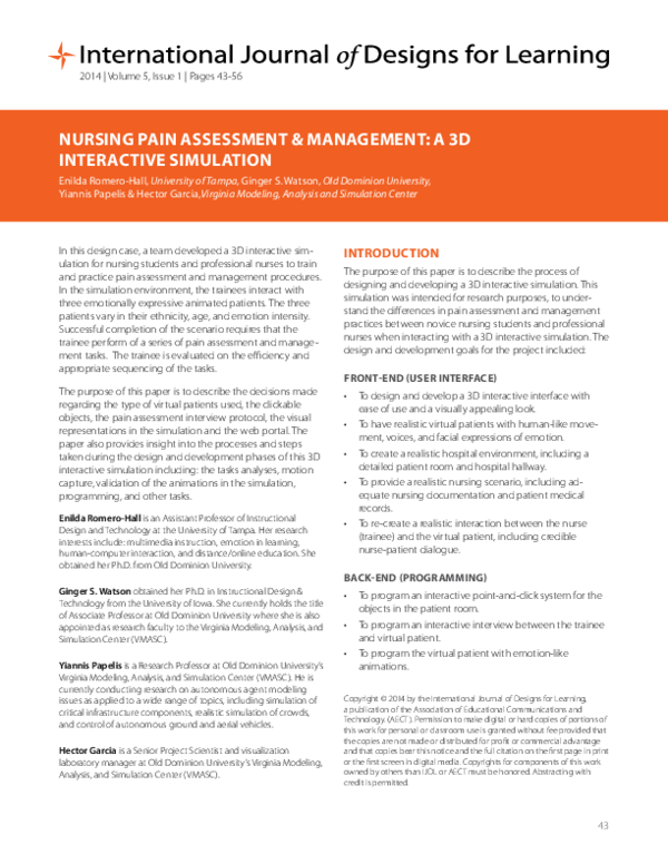 (PDF) Nursing Pain Assessment & Management: A 3D Interactive Simulation