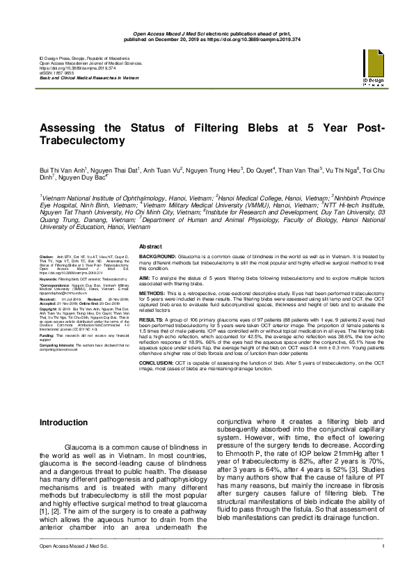 (PDF) Assessing the Status of Filtering Blebs at 5 Year Post ...