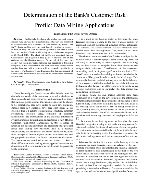 (PDF) Determination of the Bank's Customer Risk Profile: Data Mining ...