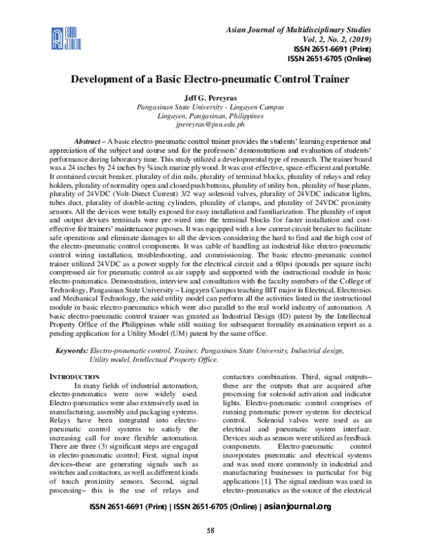 (PDF) Development of a Basic Electro-Pneumatic Control Trainer