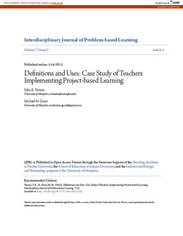 (PDF) Definitions and Uses: Case Study of Teachers Implementing Project ...