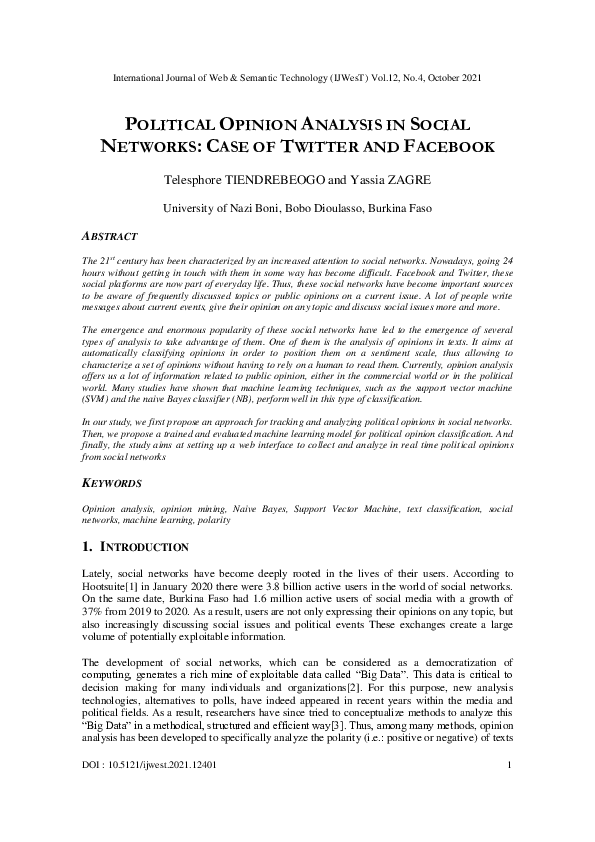 (PDF) Political Opinion Analysis in Social Networks: Case of Twitter ...