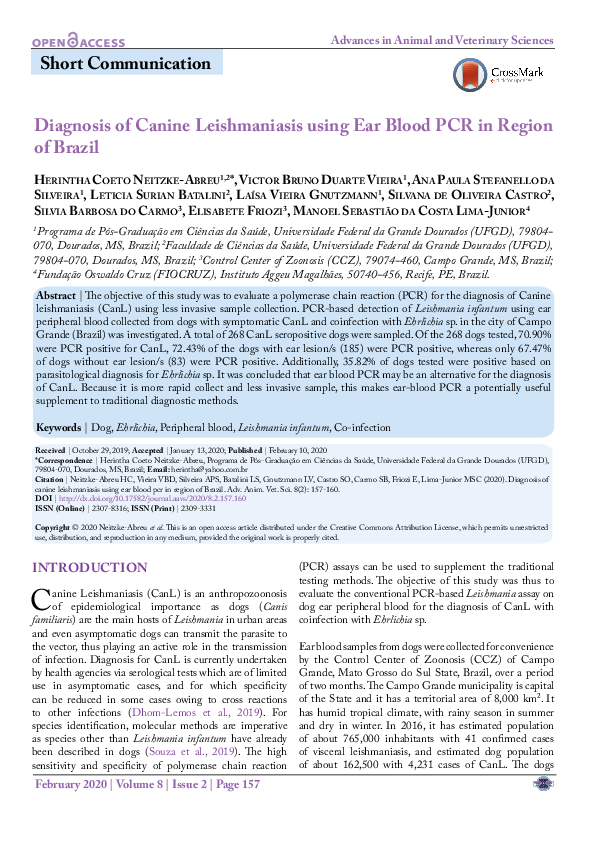 (PDF) Diagnosis of Canine Leishmaniasis using Ear Blood PCR in Region ...