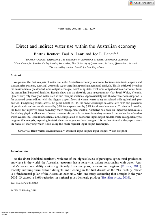 (PDF) Direct and indirect water use within the Australian economy