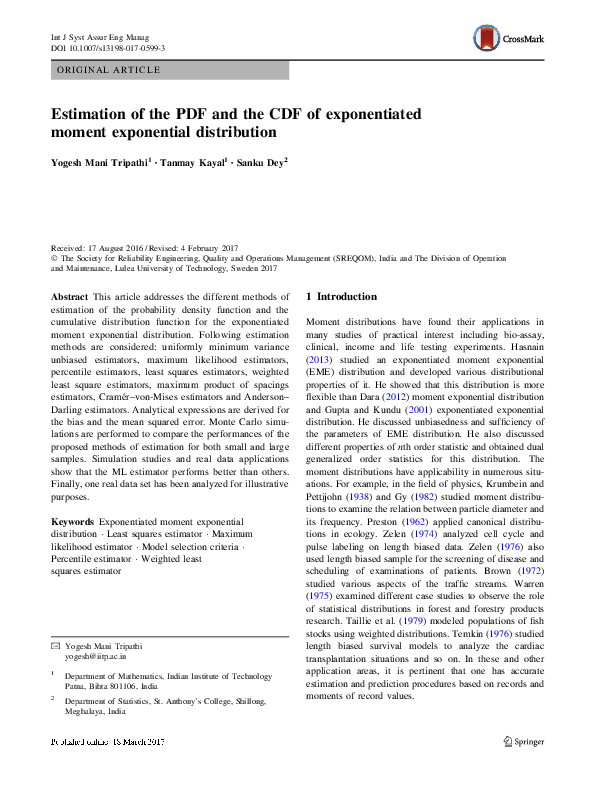 (PDF) Estimation of the PDF and the CDF of exponentiated moment ...