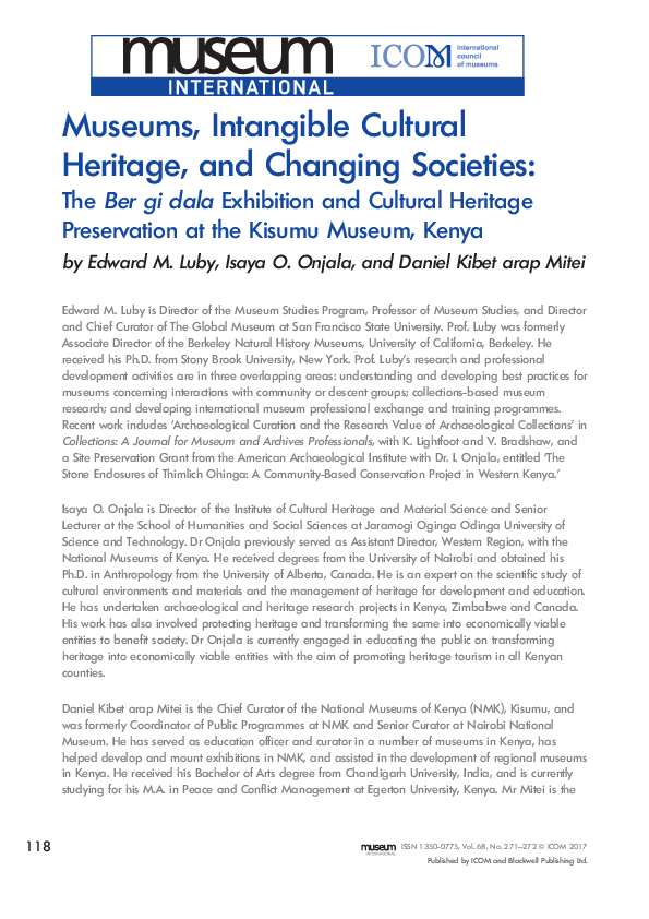 (PDF) Museums, Intangible Cultural Heritage, and Changing Societies: The Ber gi dala Exhibition ...