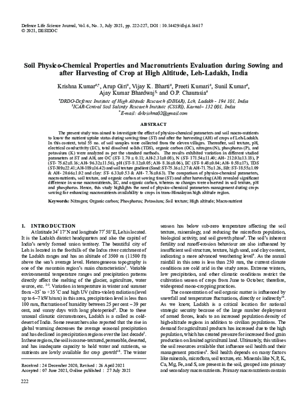 (PDF) Soil Physico Chemical Properties and Macronutrients Evaluation during Sowing and after ...