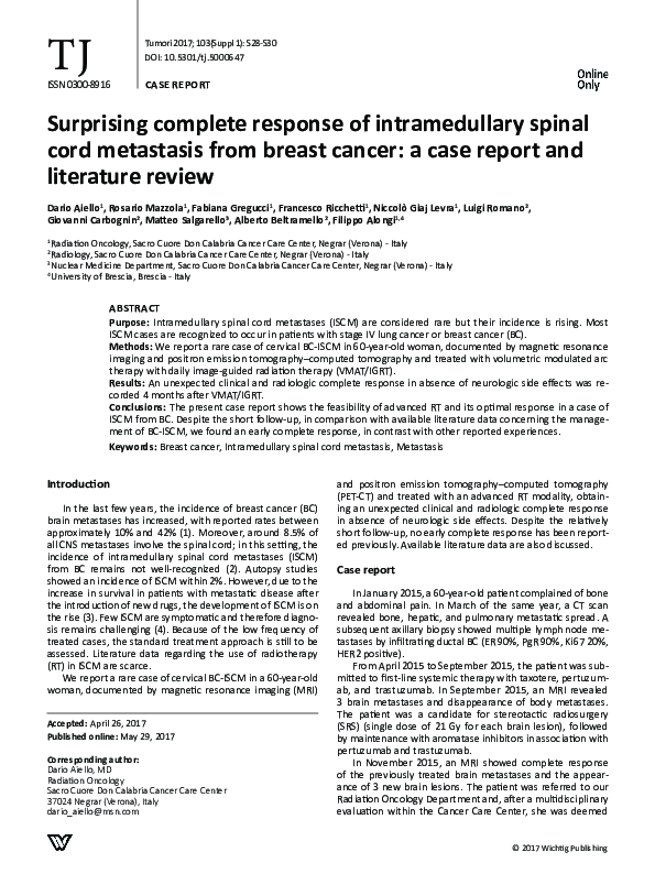 (PDF) Surprising complete response of intramedullary spinal cord metastasis from breast cancer ...