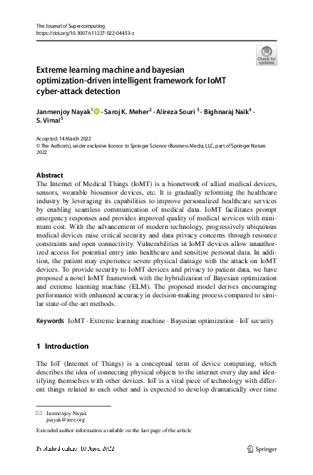 (PDF) Extreme learning machine and bayesian optimization-driven intelligent framework for IoMT ...