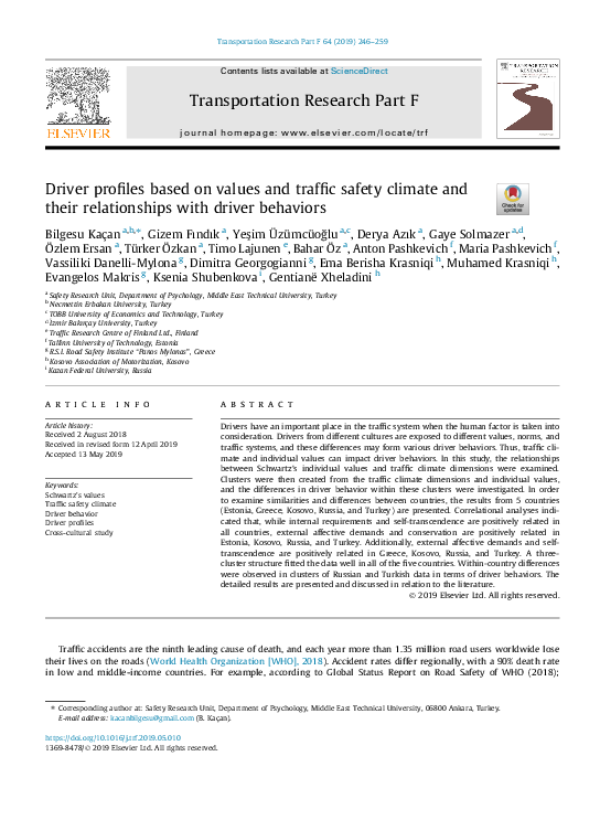 (PDF) Driver profiles based on values and traffic safety climate and ...