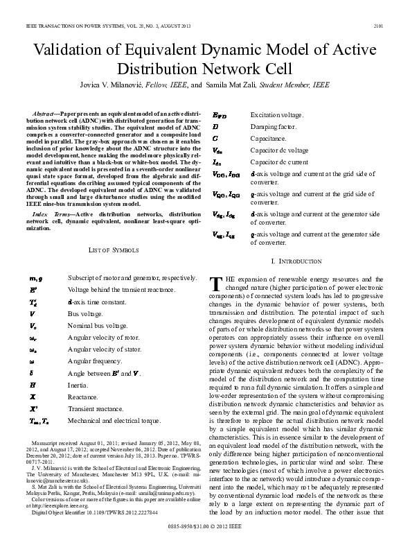 Pdf Validation Of Equivalent Dynamic Model Of Active Distribution