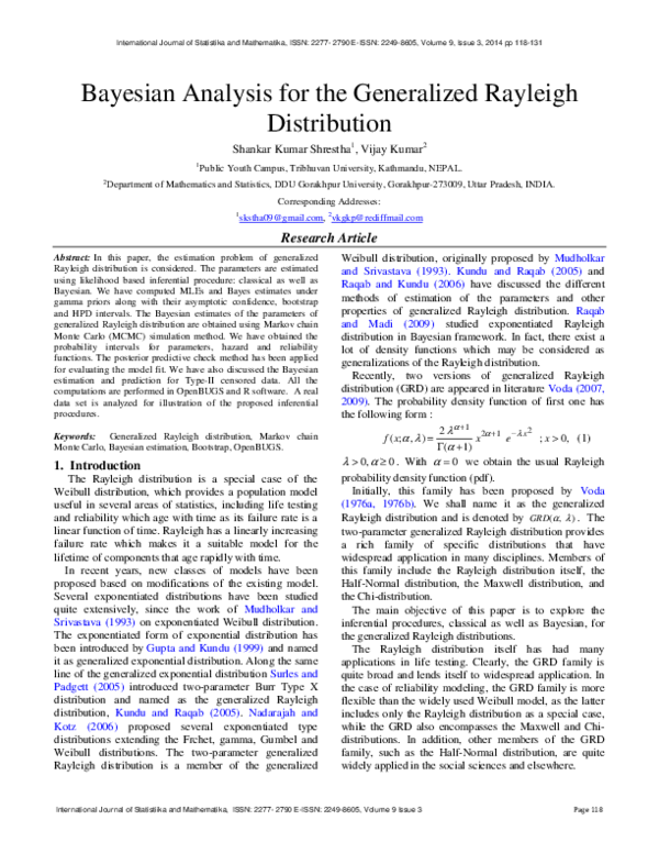 Pdf Bayesian Inference For Generalized Rayleigh Distribution