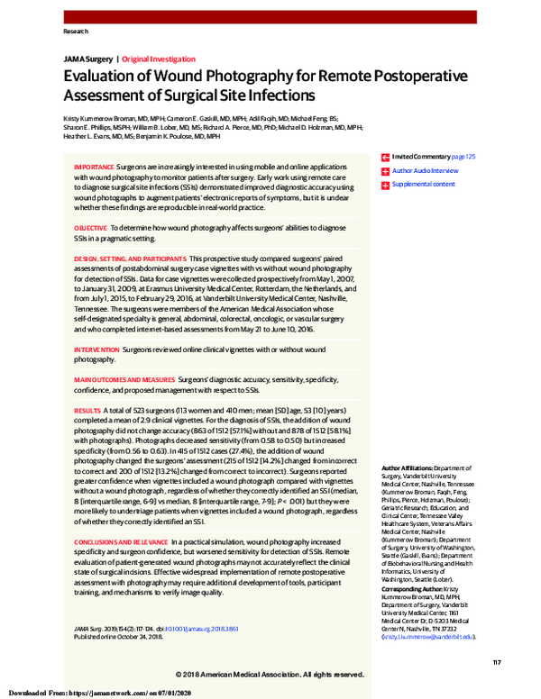 (PDF) Evaluation of Wound Photography for Remote Postoperative ...
