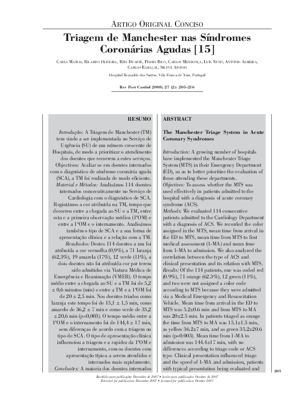 (PDF) The Manchester Triage System in acute coronary syndromes