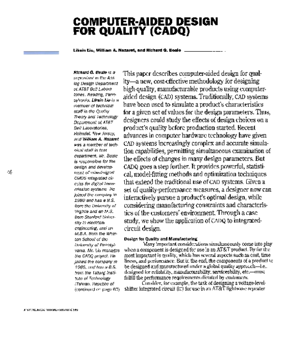 (PDF) Computer-Aided Design for Quality (CADQ)