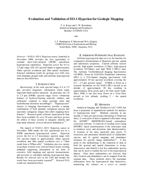 (PDF) Evaluation and validation of EO-1 Hyperion for geologic mapping | Melissa Quigley ...