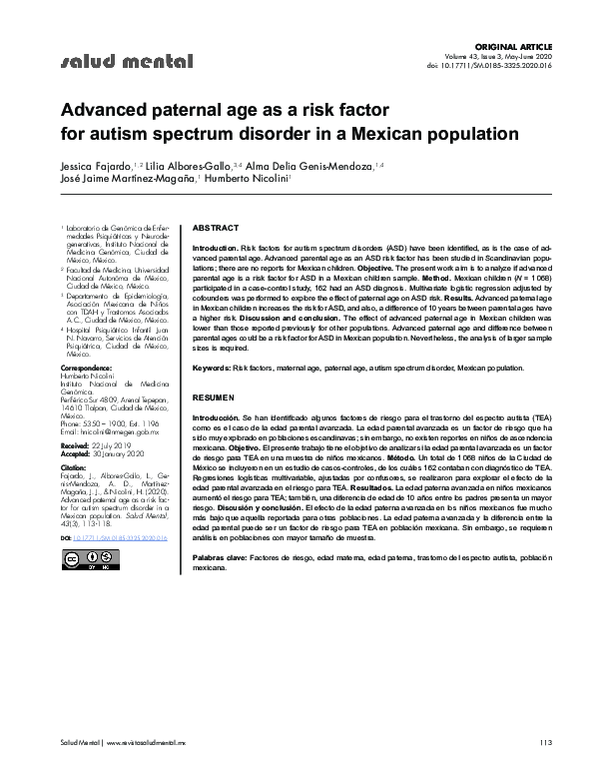 (PDF) Advanced paternal age as a risk factor for autism spectrum ...
