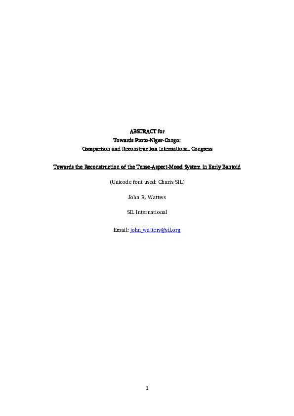 (PDF) Towards Proto-Niger-Congo: Comparison and Reconstruction International Congress Towards ...