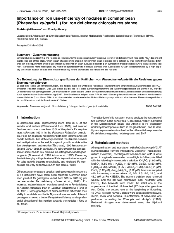 (PDF) Importance of iron use-efficiency of nodules in common bean (Phaseolus vulgaris L.) for ...