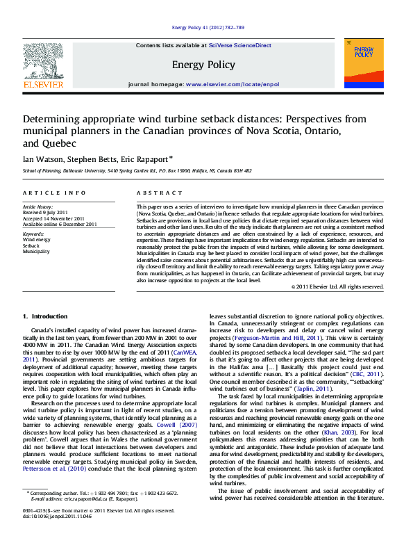 (PDF) Determining appropriate wind turbine setback distances ...