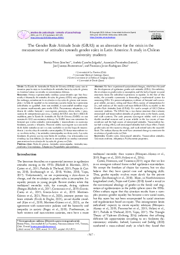 (PDF) The Gender Role Attitude Scale (GRAS) as an alternative for the ...