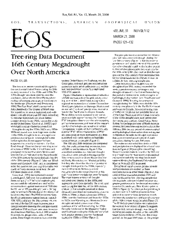 (PDF) Tree-ring data document 16th century megadrought over North America