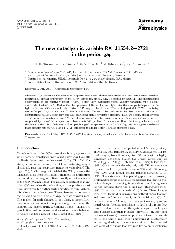 (PDF) The new cataclysmic variable RX J1554.2+2721 in the period gap
