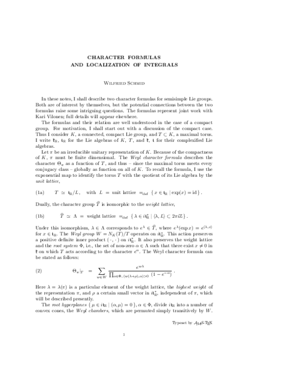 (PDF) Character Formulas and Localization of Integrals