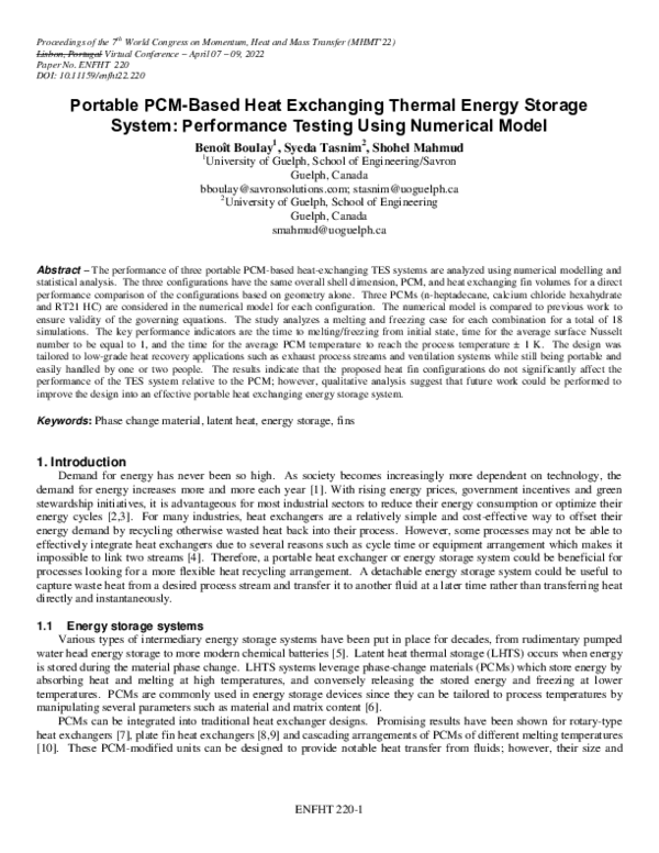 (PDF) Portable PCM-Based Heat Exchanging Thermal Energy Storage System ...