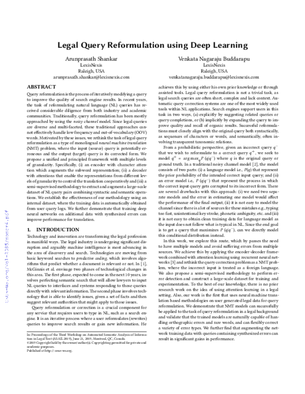 (PDF) Legal Query Reformulation using Deep Learning