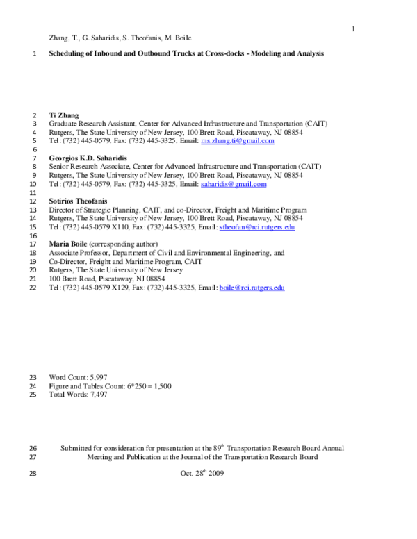 (PDF) Scheduling of Inbound and Outbound Trucks at Cross-Docks