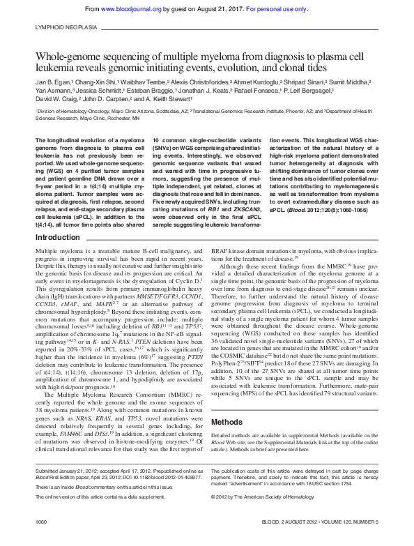 (PDF) Whole genome sequencing of multiple myeloma from diagnosis to ...